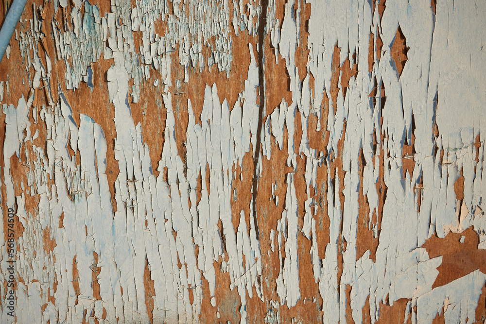 Peeled off paint on rusty vehicle surface of a ruined train. Vintage ...