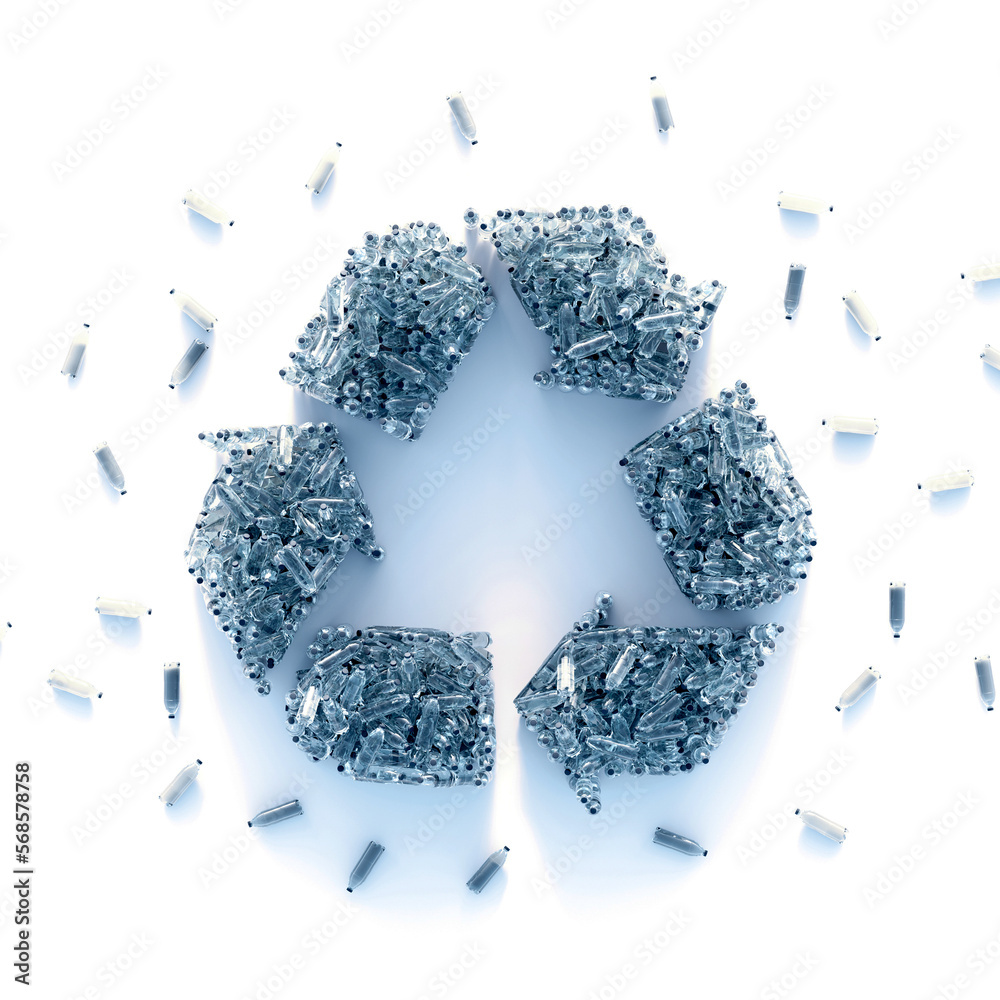 Recycle symbol made by infinite plastic bottles; original 3d rendering ...