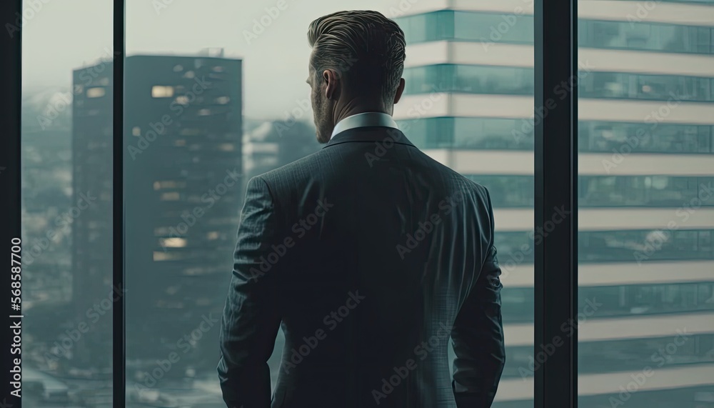 businessman looking out window. Executive CEO standing in a office ...