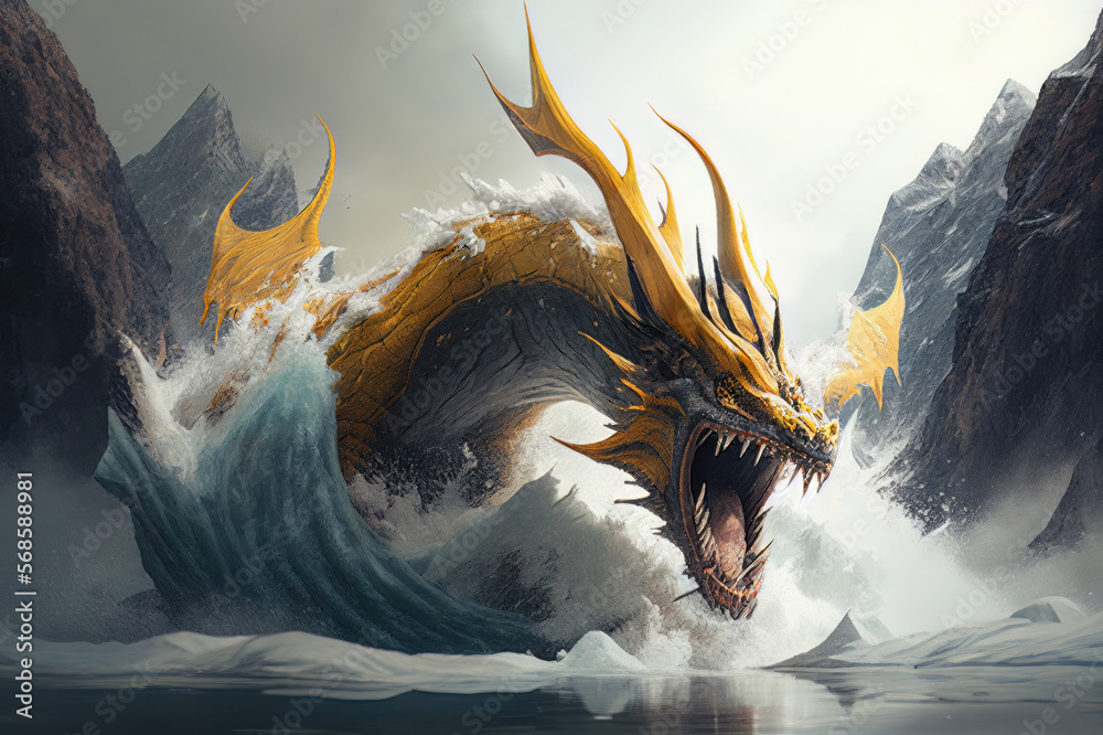 Golden serpent burst through the ice looking for its next meal ...