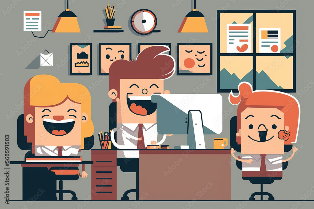 Fun at the Office, Happy Workplace Illustration, Happy Coworkers ...