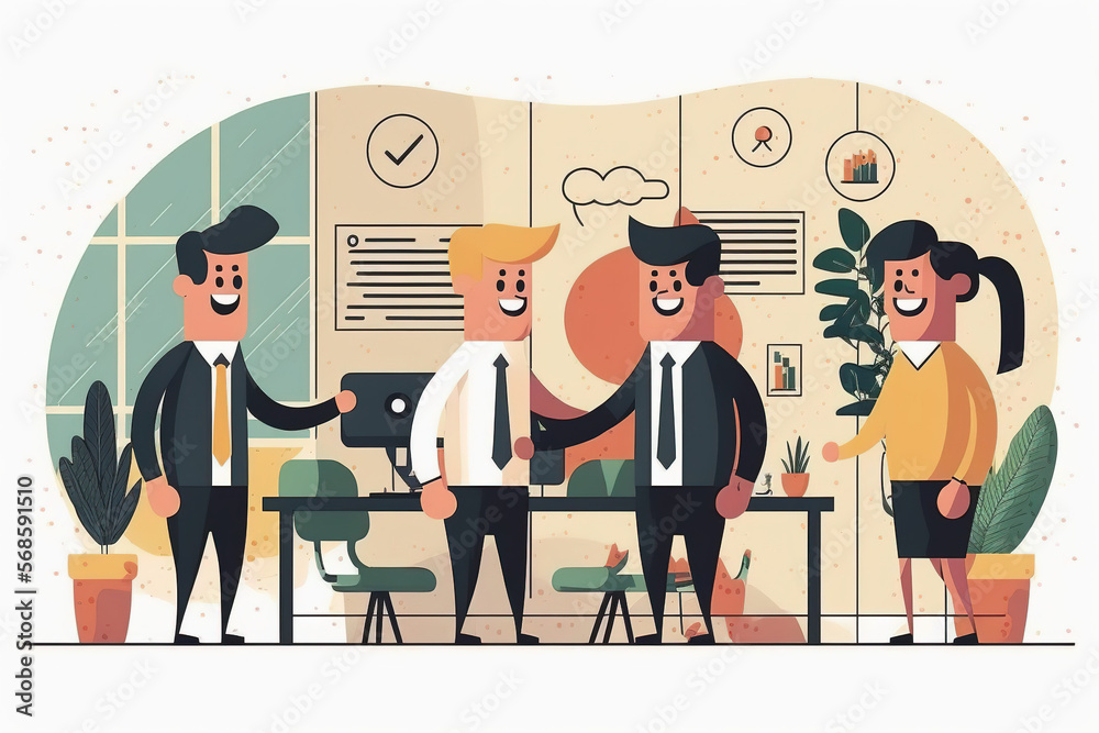 Fun at the Office, Happy Workplace Illustration, Happy Coworkers ...