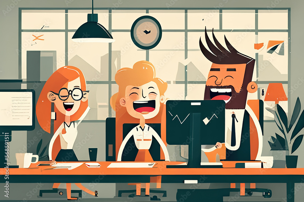 Fun at the Office, Happy Workplace Illustration, Happy Coworkers ... Fun at the Office, Happy Workplace Illustration, Happy Coworkers ...