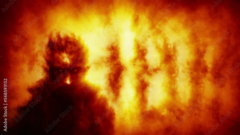 Video „Scary man silhouette stands with his back to fire. Burning house ...