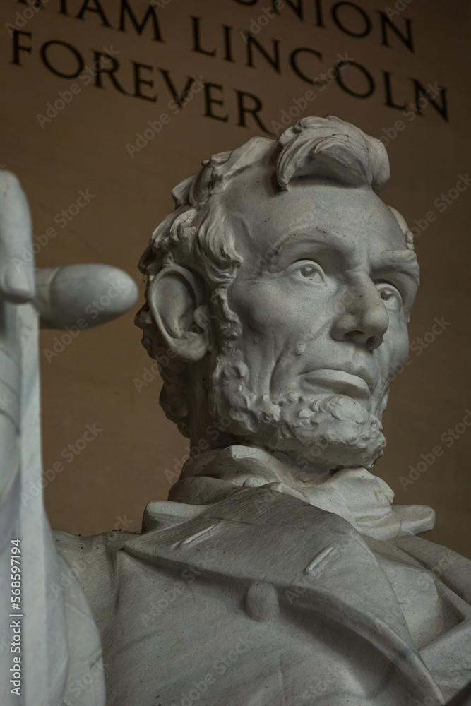 Low-Angle Close-up Portrait of the Abraham Lincoln Statue in Washington ...