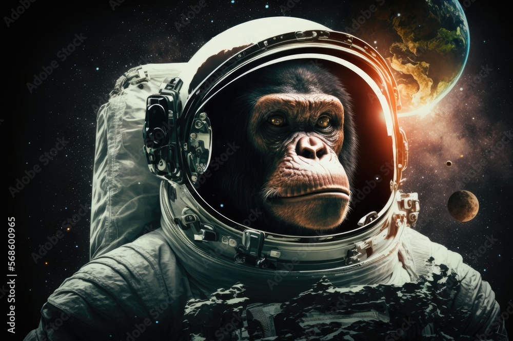 Astronaut Ape in Space Suit Exploring the Cosmos from Earth Orbit ...