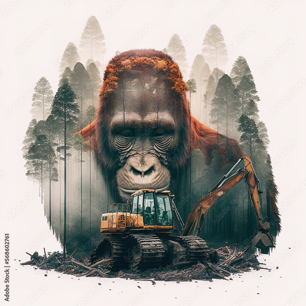 orangutans who sad because deforestation and illegal logging ...