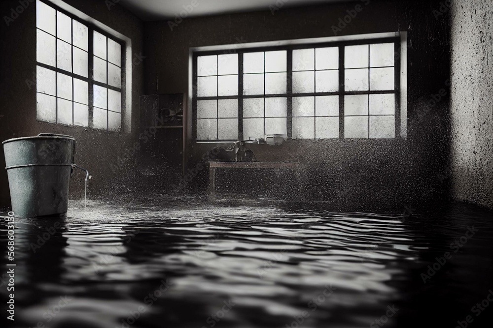 Bucket with mob in flooded basement or electrical room. Cleaning up ...