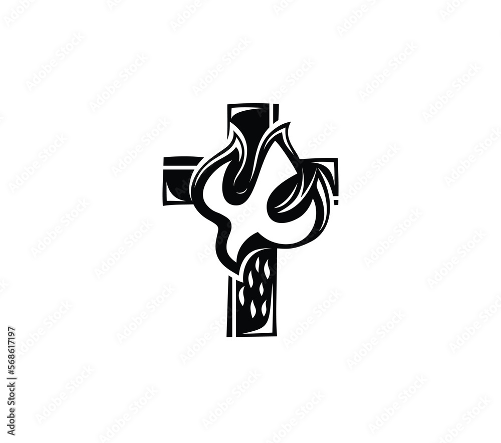 Cross with Holy Spirit ornament, art vector design Stock Vector | Adobe ...