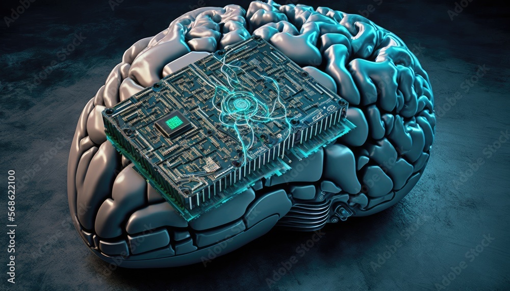 Human cyborg brain being used with computer chip for AI and enhanced ...