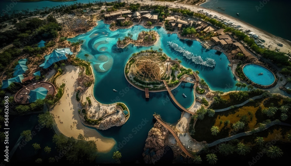 Aerial Panoramic View Of Theme Parks And Water Parks : Stunning Drone ...