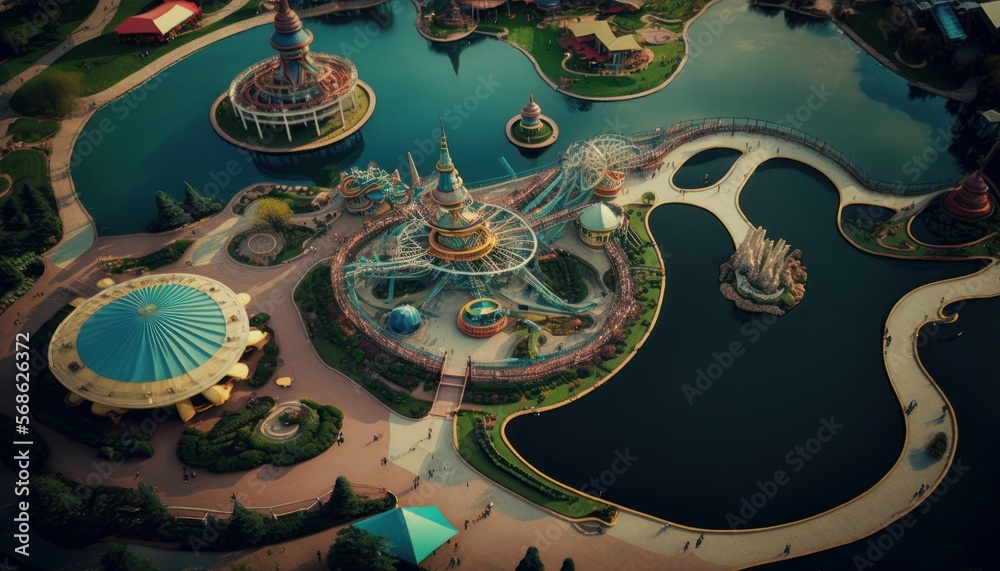 Aerial Panoramic View Of Theme Parks And Water Parks : Stunning Drone ...