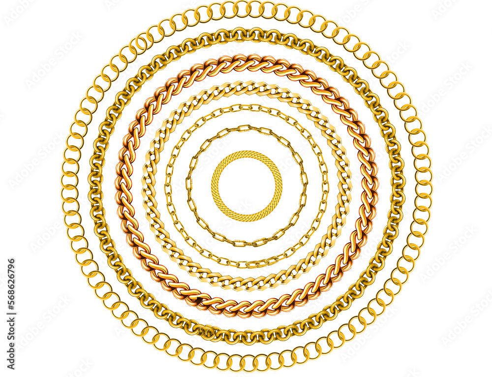 Seamless Luxury Golden Circle Frame Set, Gold Chains of different ...