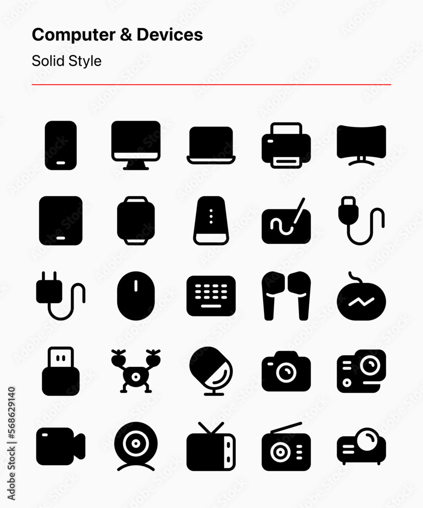 Customizable set of computer and device icons covering different kinds ...