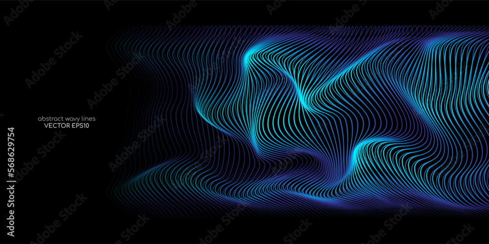 3D Vector wave lines pattern smooth curve flowing dynamic blue green ...