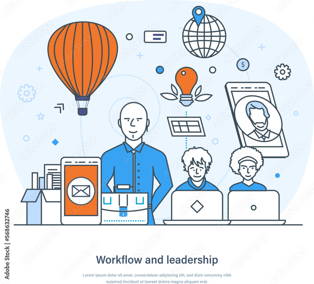 Workflow and leadership management strategy business process concept ...