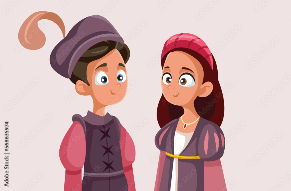 Teenagers Wearing Romeo and Juliet Costumes Vector Cartoon Illustration ...