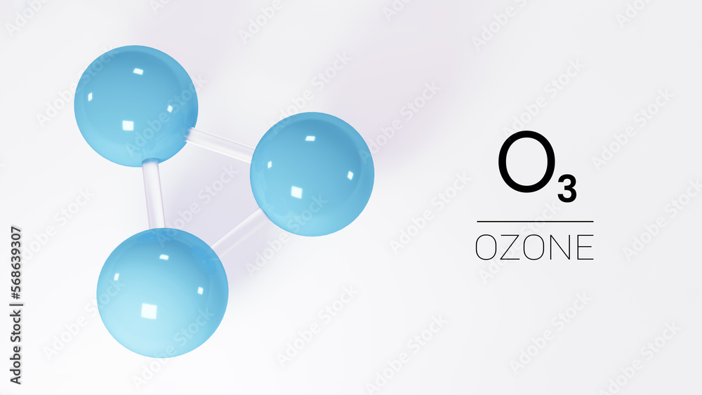 Ozone (O3) molecular structure 3d illustration. chemical and structural ...