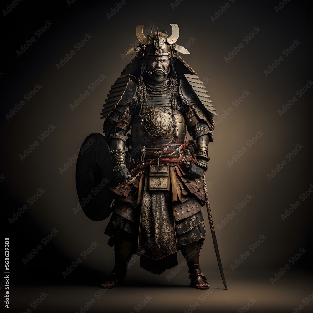 full body of a Japanese ancient warrior full plate armor epic fierce ...