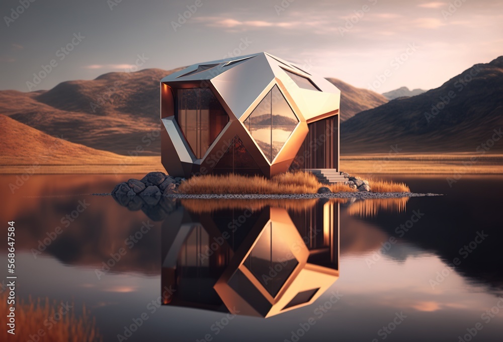 futuristic, cube-shaped house with sleek metal walls and angular lines ...