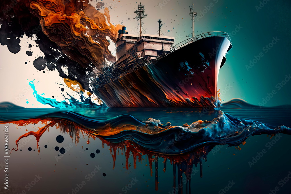 Oil spill pollution polluted water surface water Generative AI Stock ...