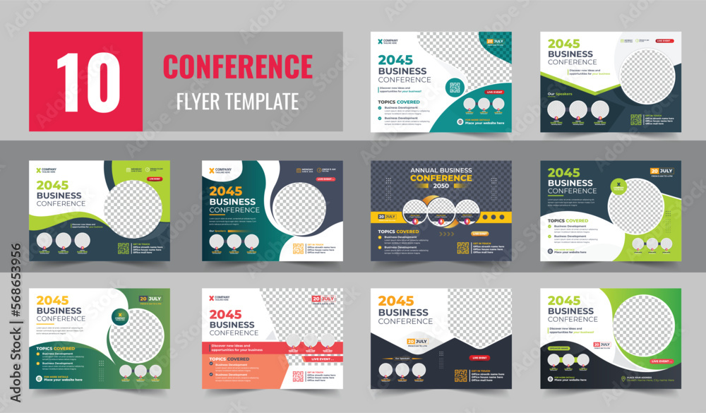 Corporate horizontal business conference flyer template design bundle ...