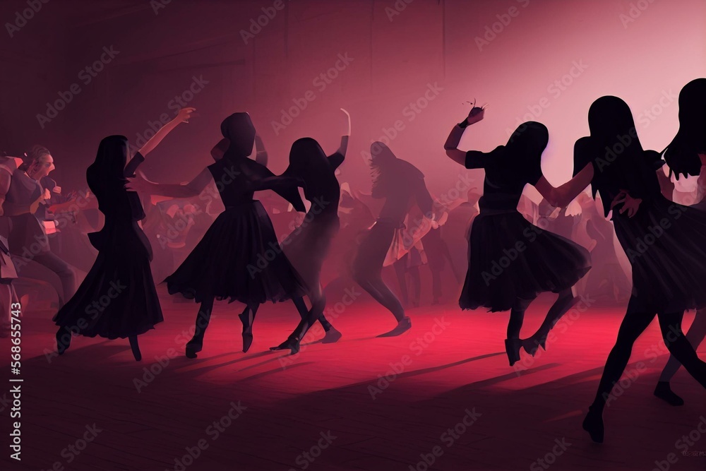 Goths dancing in high school. Cartoon illustration featuring dance ...
