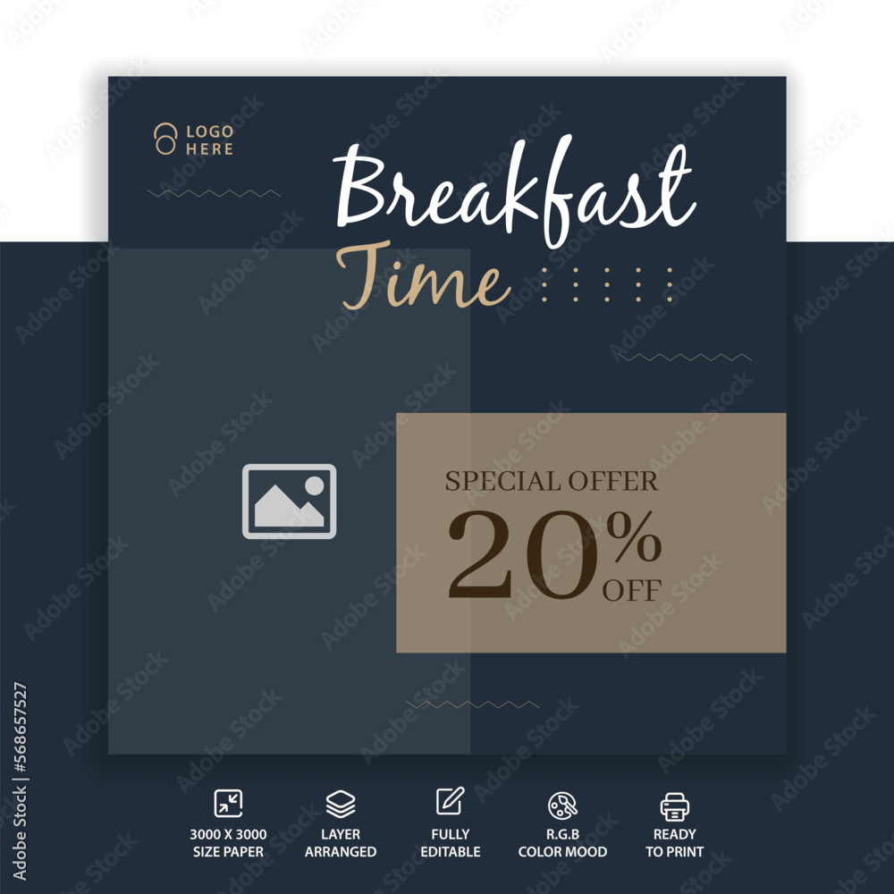 Breakfast time menu template for social media post, suitable for ...