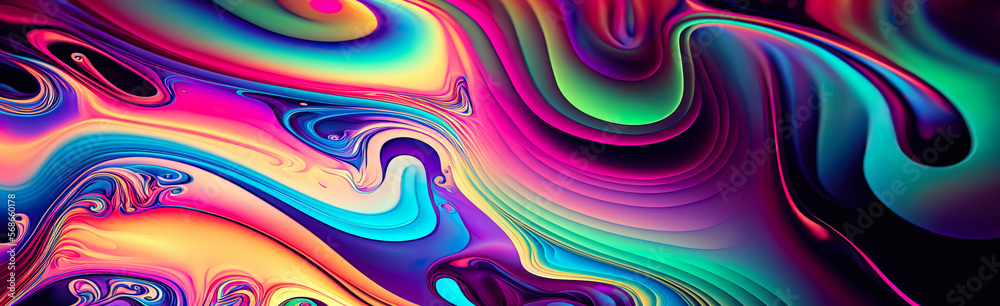 Rainbow trippy background. Iridescent fluid texture. Liquid holographic ...