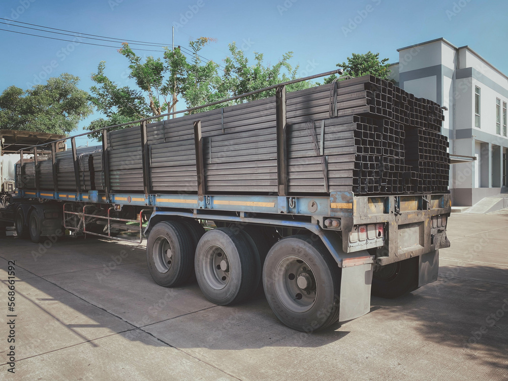 Thai construction steel truck. Deformed bar Steel and Steel round pipe ...