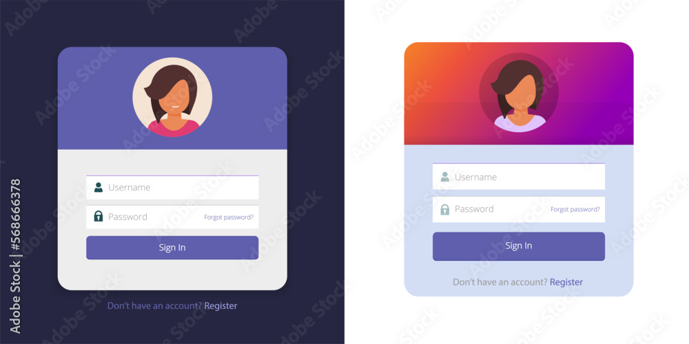 Login screen from page ui set for mobile web site modern design vector, modern log in popup ...