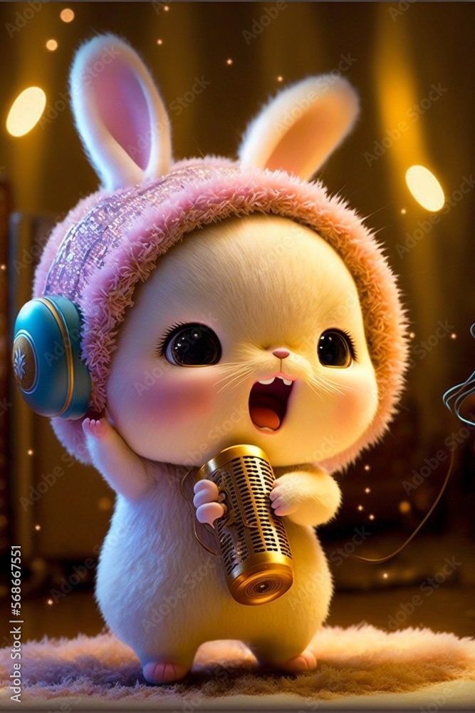 cartoon bunny singing into a microphone. generative ai. Stock ...