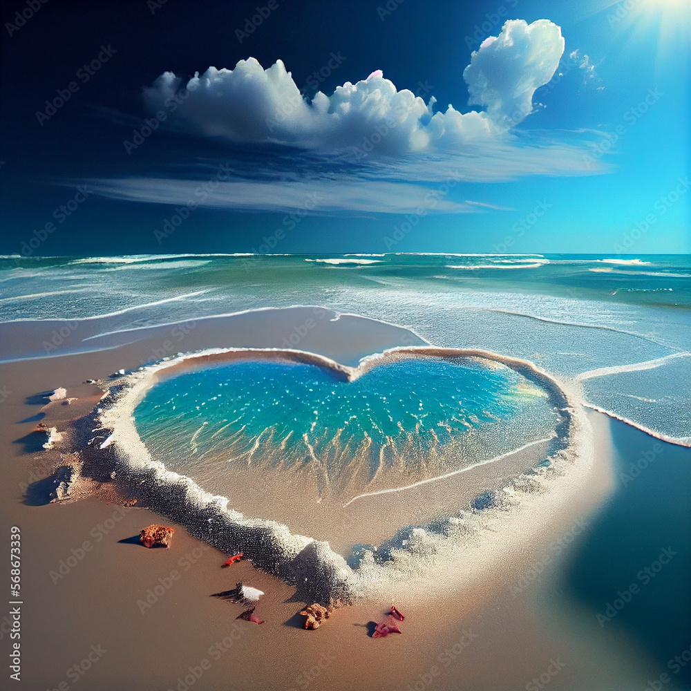 Heart shape in a beach, heart made of sand in a beach with a lovely and ...