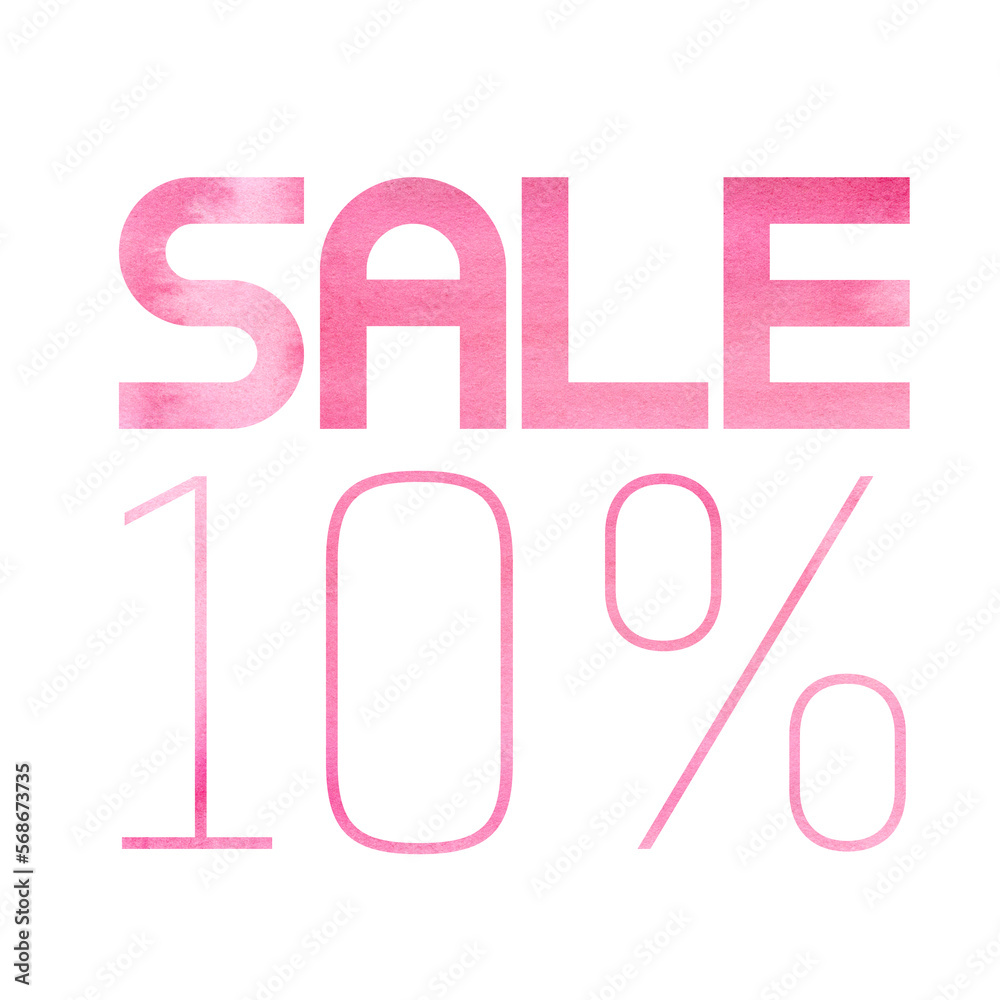 Ten percent sale. A pink watercolor banner. Viva Magenta color. Sale ...