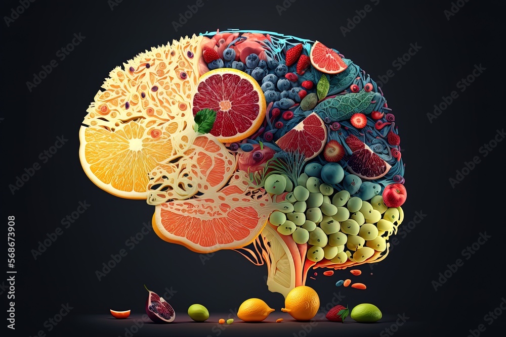 Human brain made of fruits and vegetables created using Generative AI ...