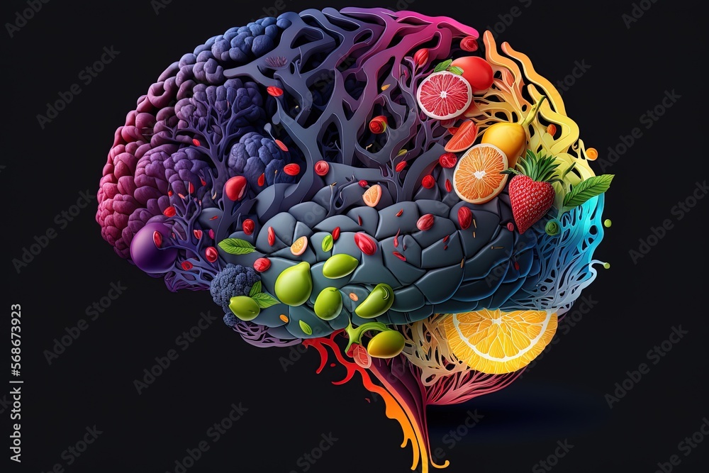 Human brain made of fruits and vegetables created using Generative AI ...