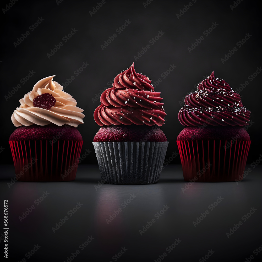 Beautiful and appetizing red velvet cupcakes with different styling ...