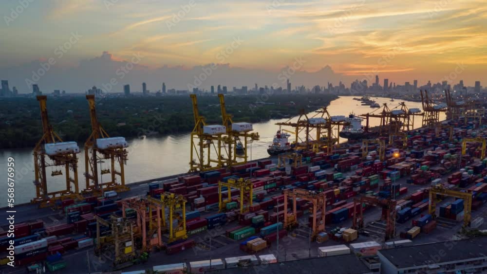 afternoon view at port terminal sea container logistic facility export ...