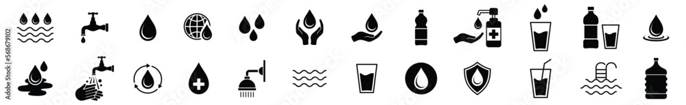 Water flat icons vector. Water with editable stroke. Water icon ...