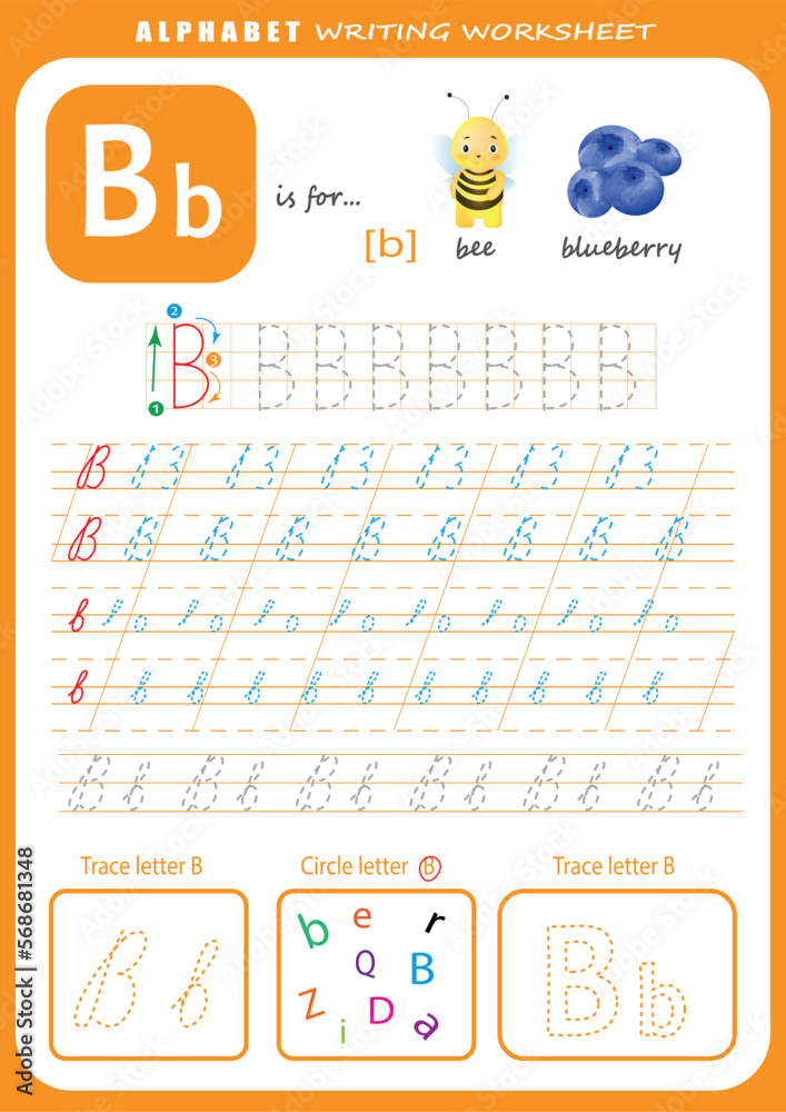 B letter handwriting practice worksheet. Alphabet letter tracing ...