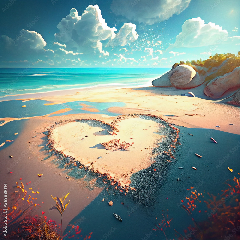 St. valentine's day romantic heart in the beach. romantic sunset ...