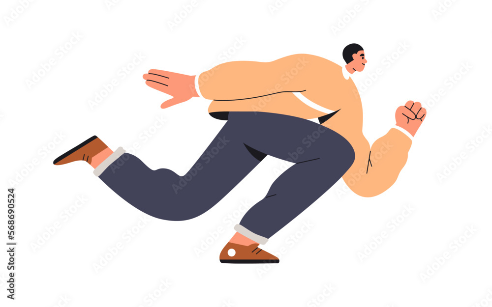 Ambitious man running to aim. Active fast person rushing, aspiring to ...