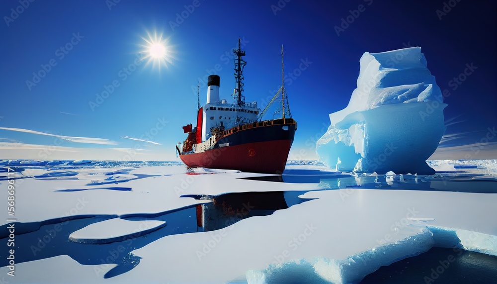 Ice breaker in the north sea. Generative art Stock Illustration | Adobe ...