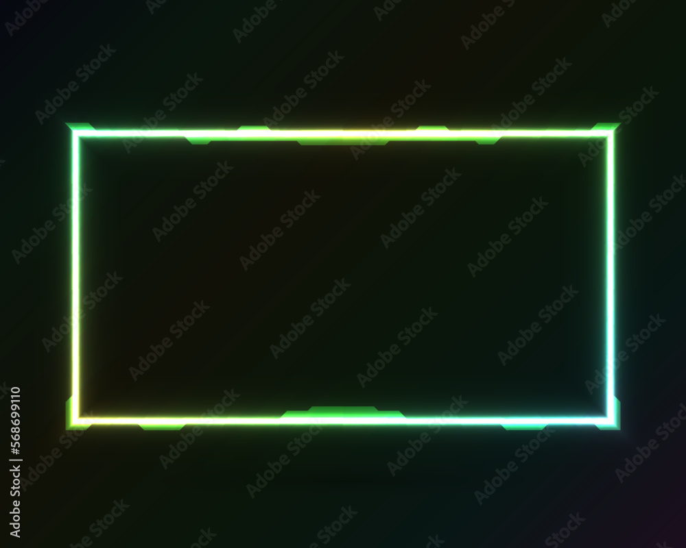 Futuristic neon gui stream overlay screen border frame with glow effect ...