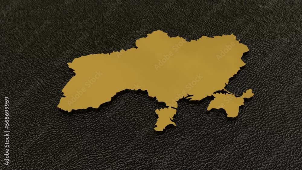 Golden map of Ukraine on black earth.Camera flying over the map of ...