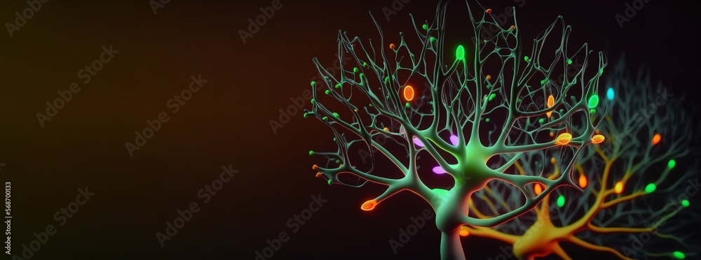 Illustration of a 3D rendered neuronal network exhibiting electrical ...