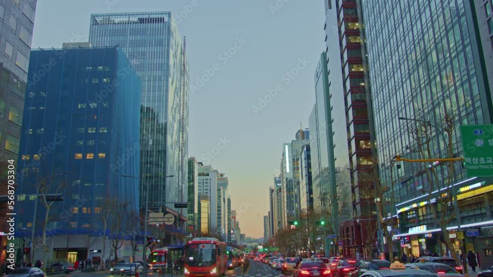 wide cityscape view big town in South Korea, Seoul, Gangnam traffic ...