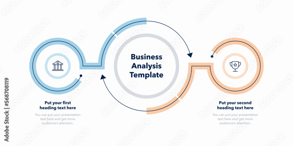 Simple infographic for business analysis with two stages. Flat diagram ...