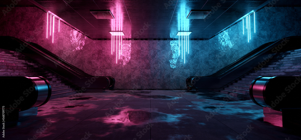 Realistic underground subway station Background with wet floors ...