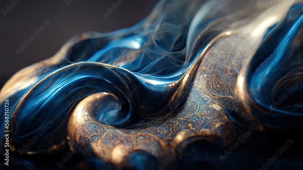 Abstract blue smoke stone wallpaper. Wavy background with smoky golden ...